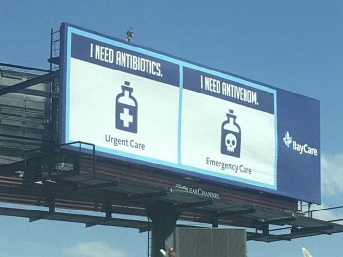 Clever billboards highlight when to use urgent care vs ER