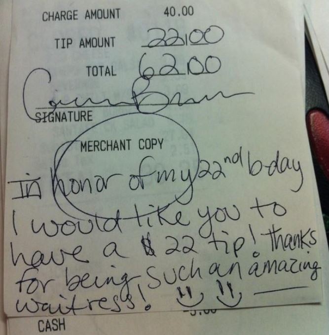 50 outrageous notes on restaurant receipts
