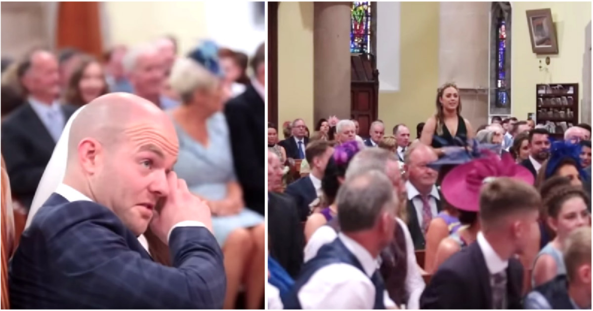 Couple cry when guests interrupt wedding ceremony to sing