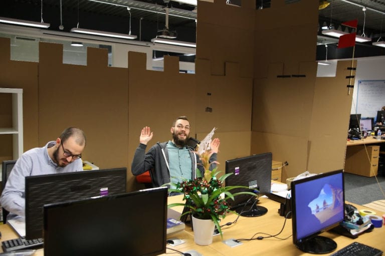 Employees decorate their desks with over the top creation