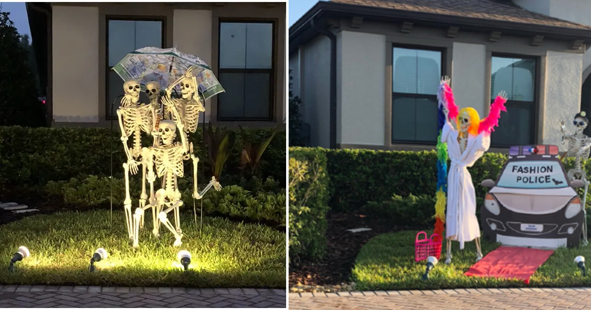 Neighbor’s Halloween skeletons hilariously play out different scenarios ...