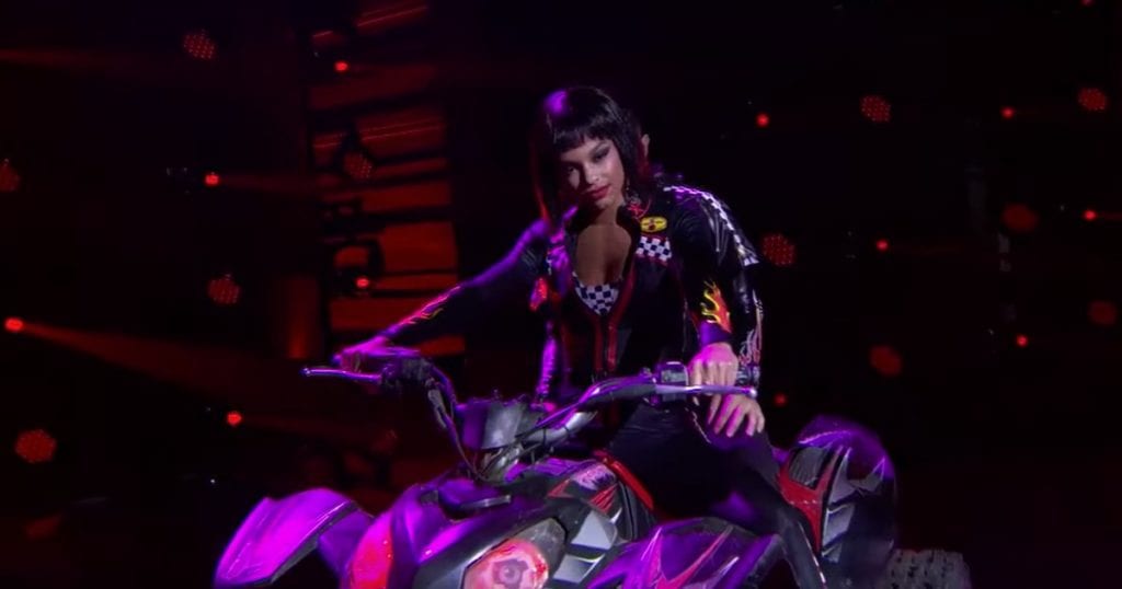 Dance in racing outfit enters stage, then light up the floor so bright ...