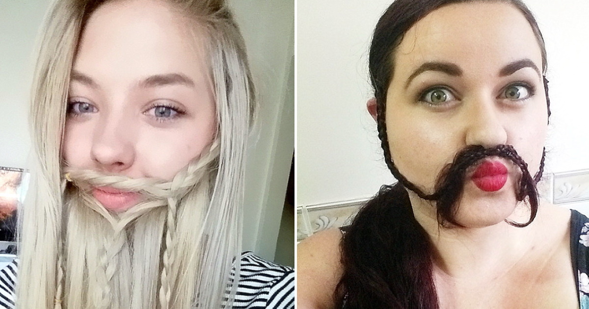 Funny Women Braiding Hair Into Beards