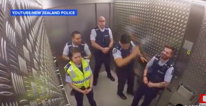 Police officers enter an elevator – then fill the silence with amazing ...