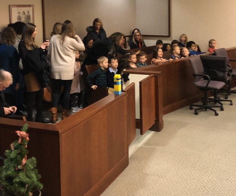 Kindergartners show up to support classmate getting adopted