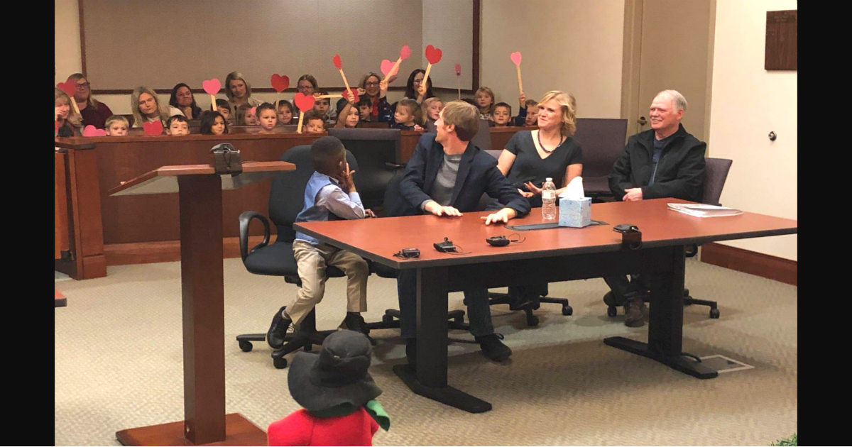 Kindergartners show up to support classmate getting adopted