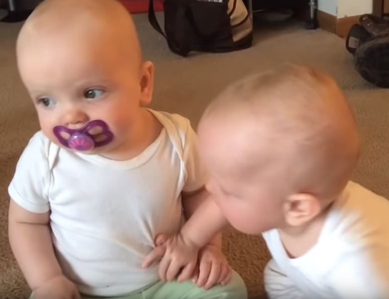 Cute Baby Girls Have Adorable Battle Over Purple Pacifier