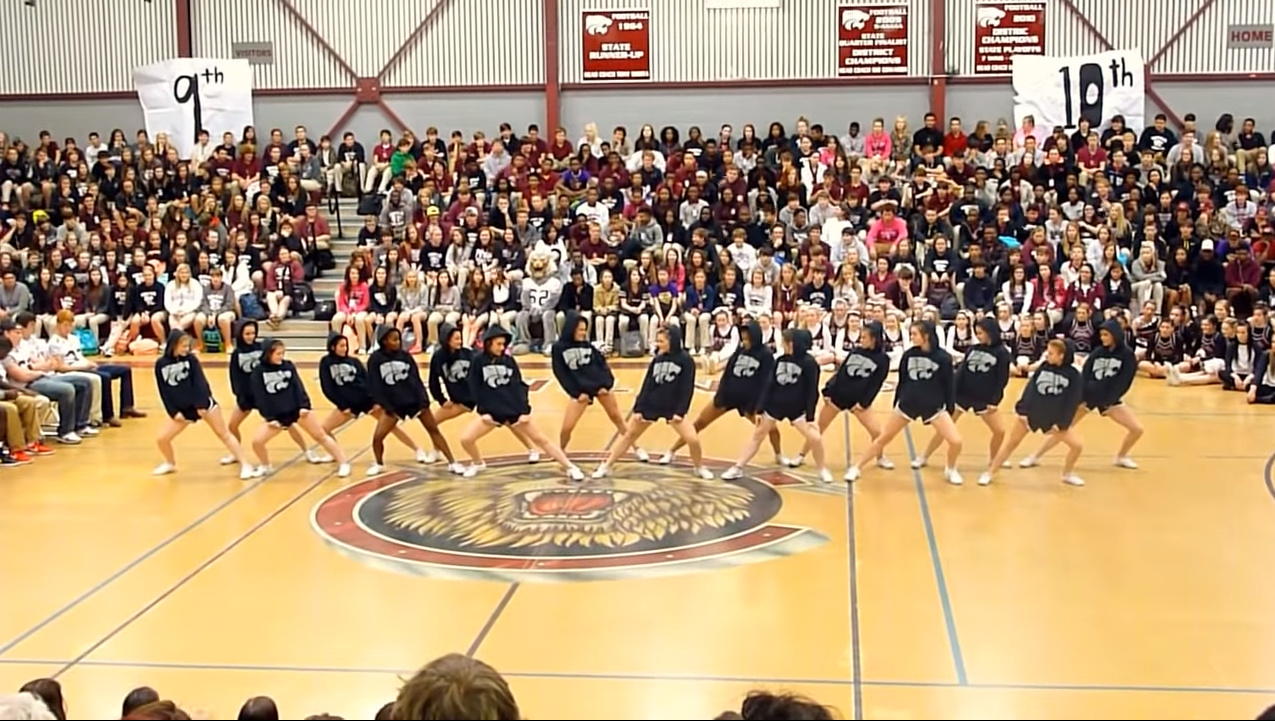 Cheerleaders strike a pose then have crowd glued to their every move