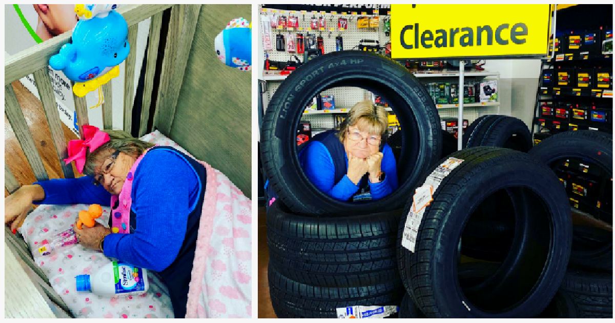 50 hilarious pics of a Walmart lady going above & beyond to sell products