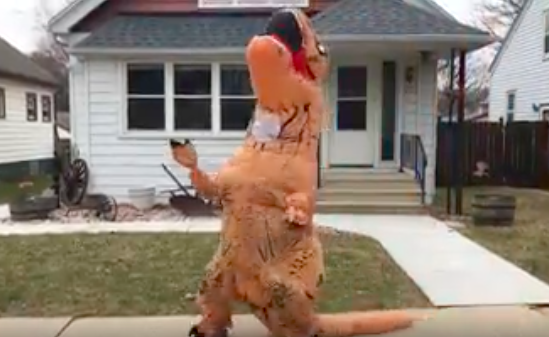 Community comes together to host fun social distancing dinosaur parade