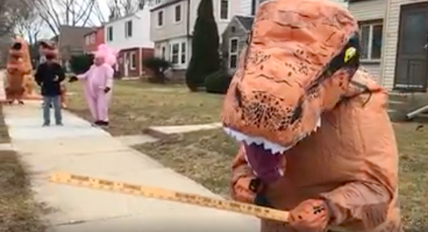 Community comes together to host fun social distancing dinosaur parade