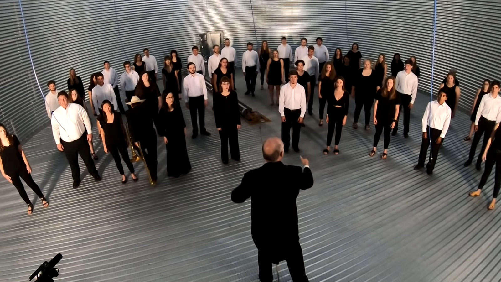 Choir takes over grain bin with angelic acoustic harmonies