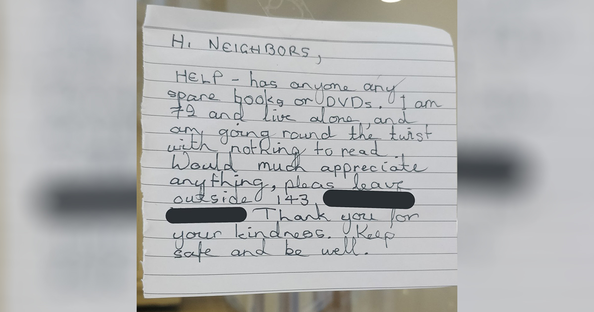 Elderly Woman leaves the sweetest note that asks neighbors for their help