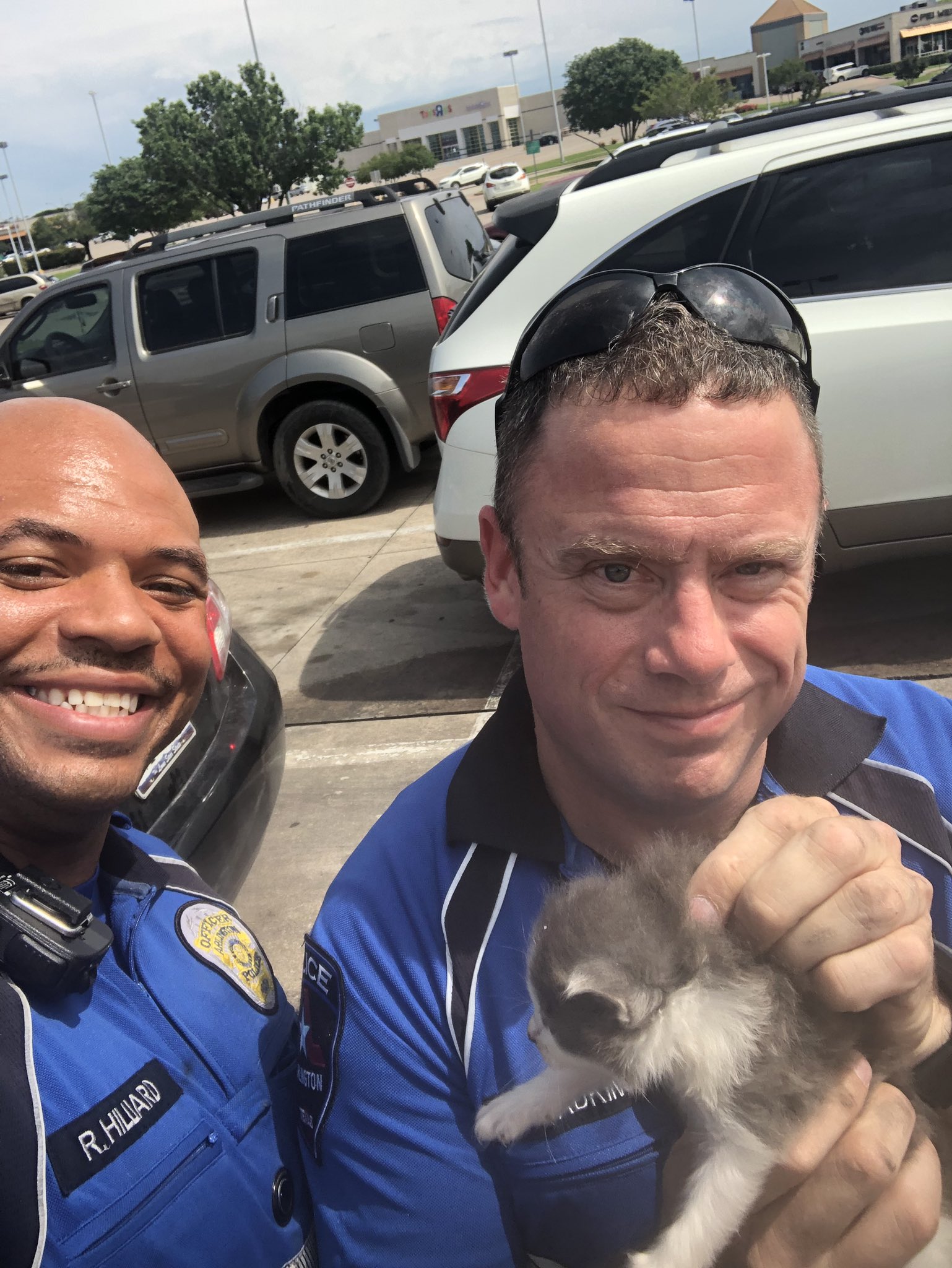 2 Kittens can’t get enough of cuddling with cop who rescued them