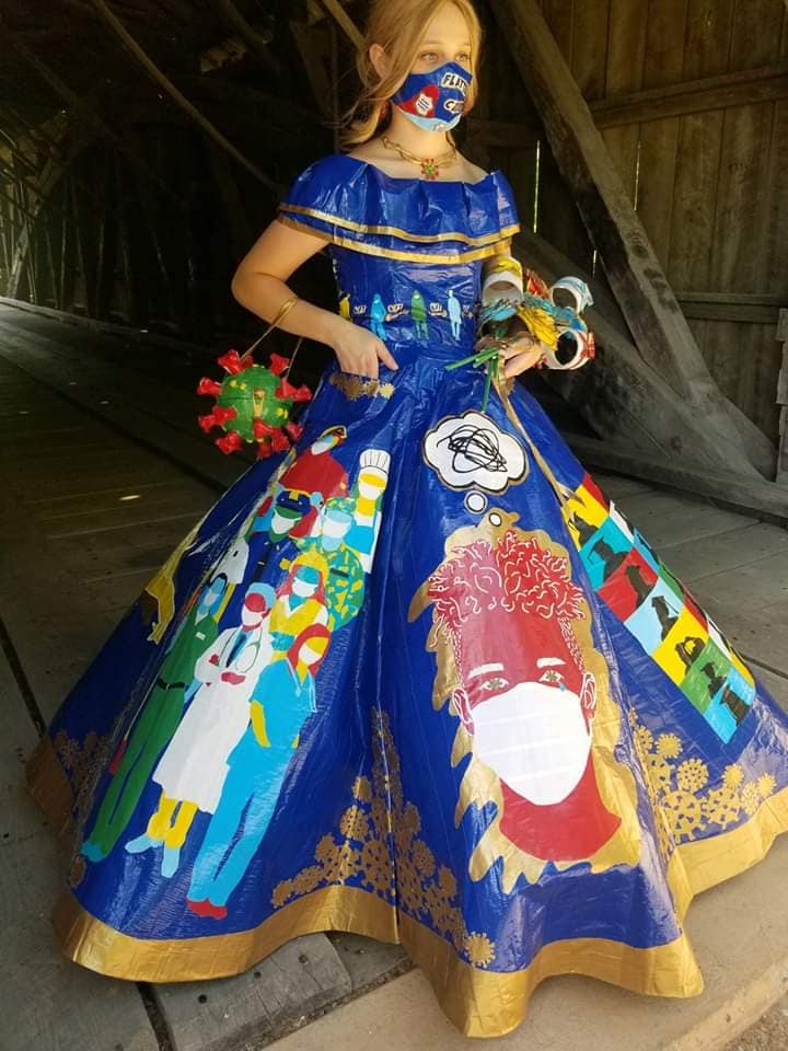 400 hours later teen comes up with COVID-19 themed prom dress made ...