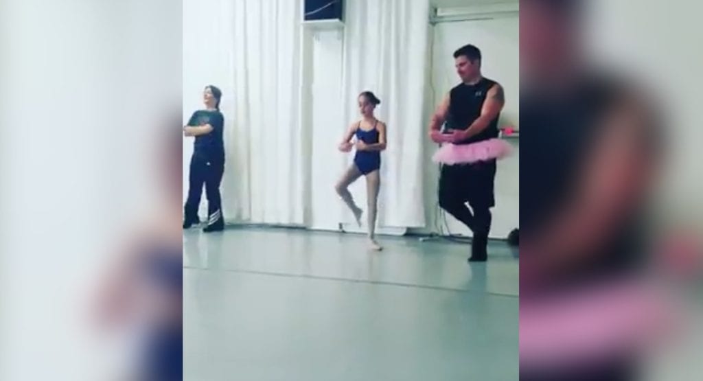 Dads hop on stage with daughters at ballet recital for epic routine