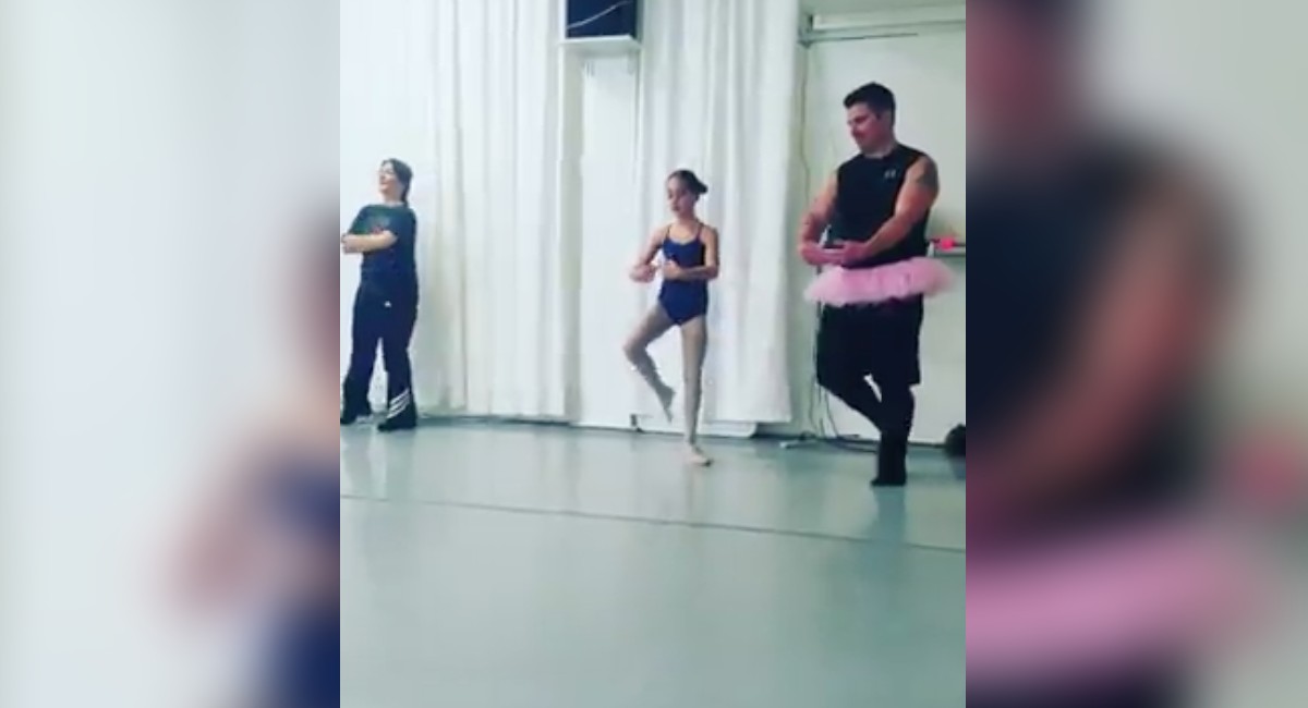 Dads hop on stage with daughters at ballet recital for epic routine