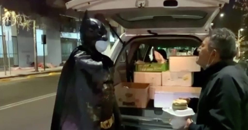 Batman delivers food to the homeless during lockdown