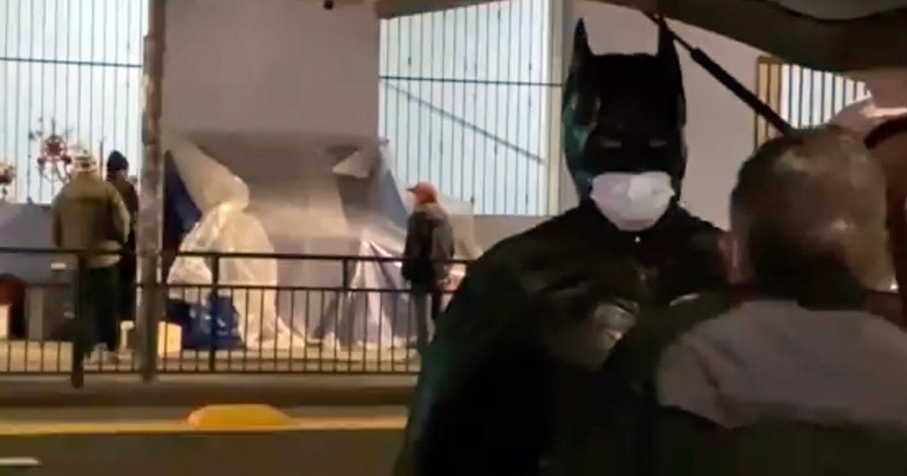 Batman delivers food to the homeless during lockdown