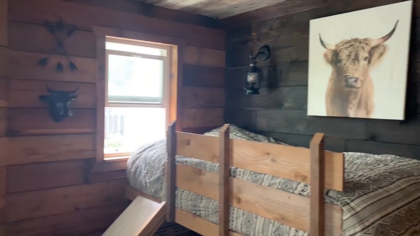 Woman shows inside of shed she and husband transformed into a farmhouse ...