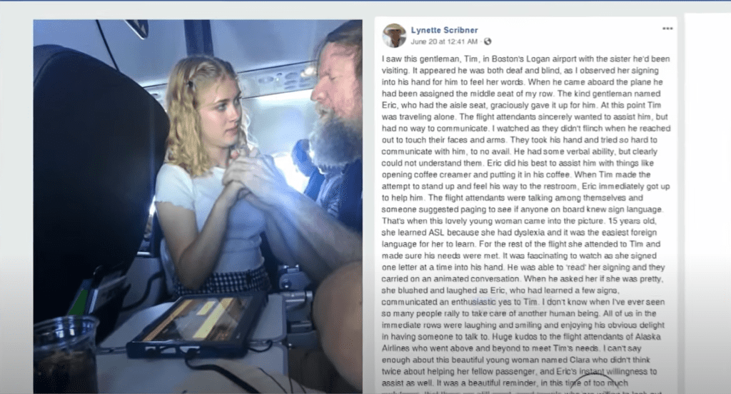 Blind, deaf man struggles 30,000 ft in the air when 15-year-old girl ...