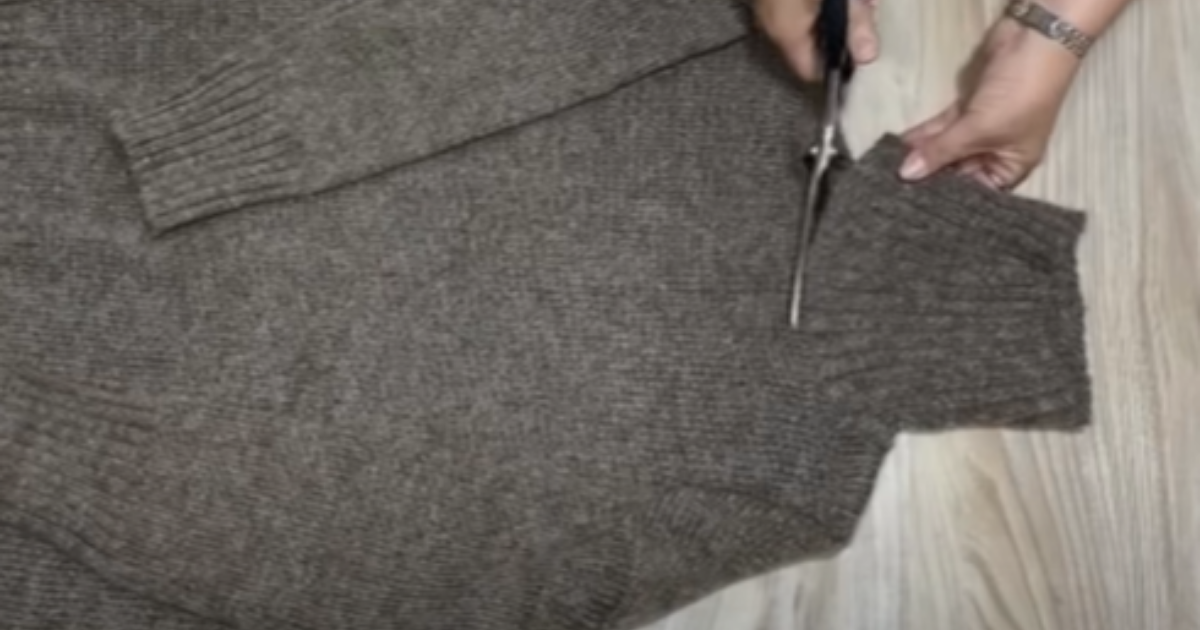 Woman repurposes old sweater into a seriously cute outfit