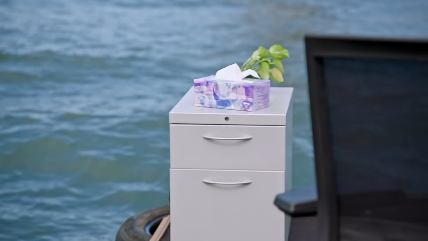 Man takes socially distancing very seriously with floating office
