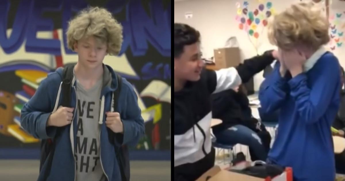 Bullied teen breaks down when classmates at new school bring him gifts