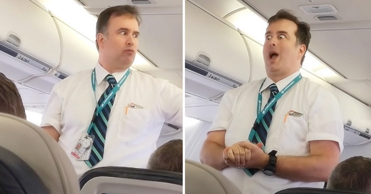 Passengers can’t stop laughing at flight attendant’s safety routine