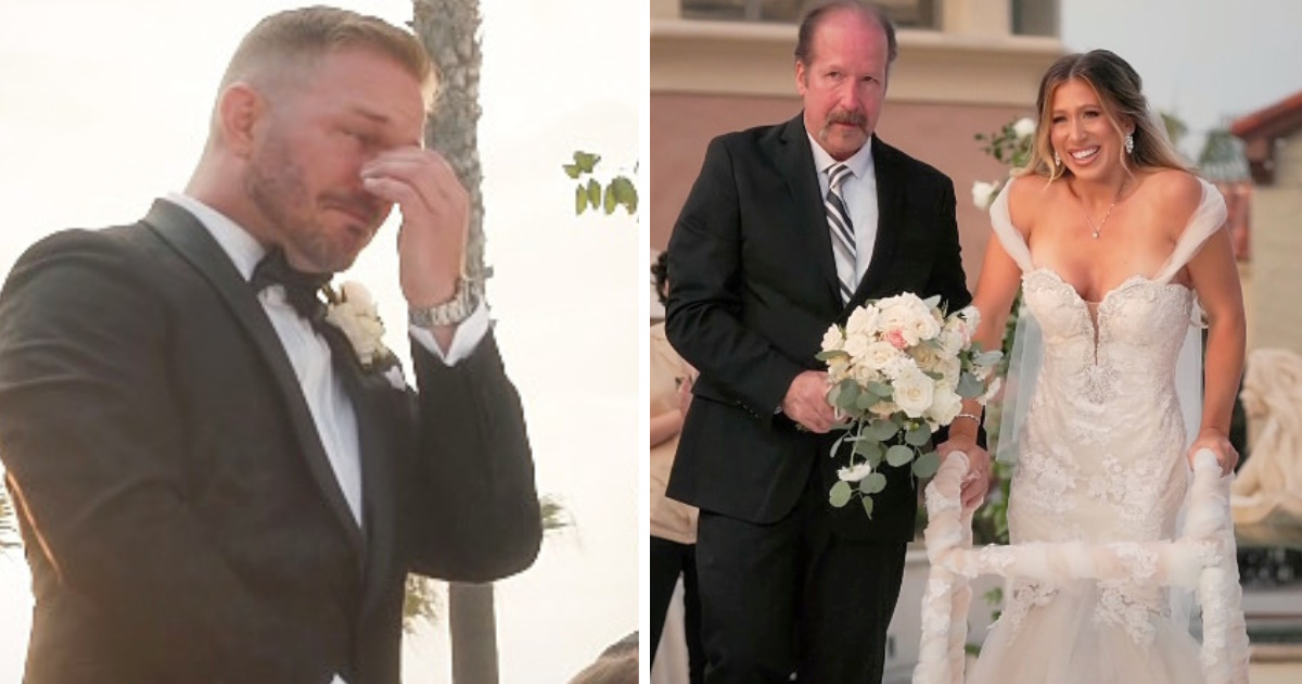Groom chokes up seeing paralyzed bride walk down the aisle