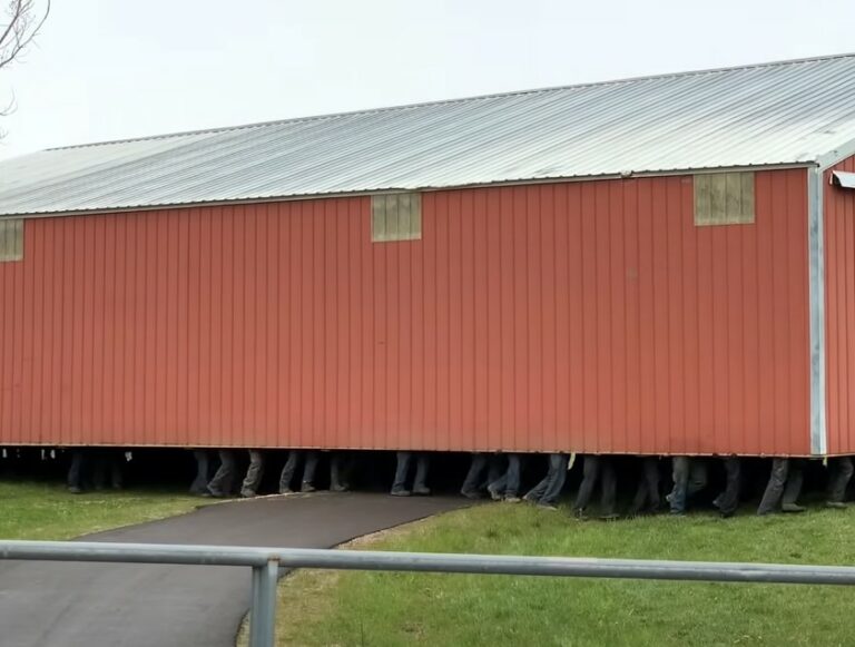 Watch over 200 Amish people lift a barn with only their hands and move ...